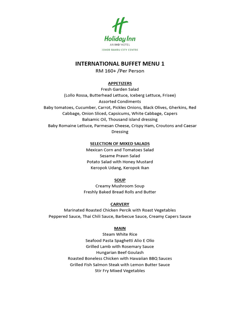 International Buffet Menus C - RM 160+ P-40pax | PDF | Salad | Sauce