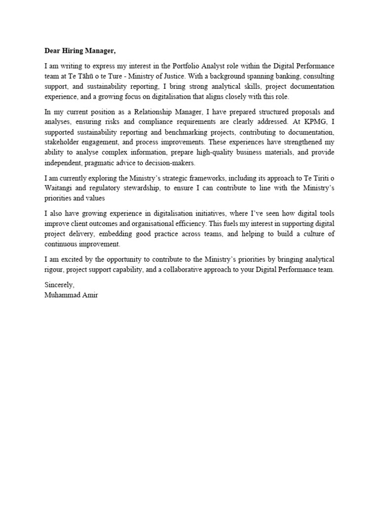 Application for Portfolio Analyst Role | PDF