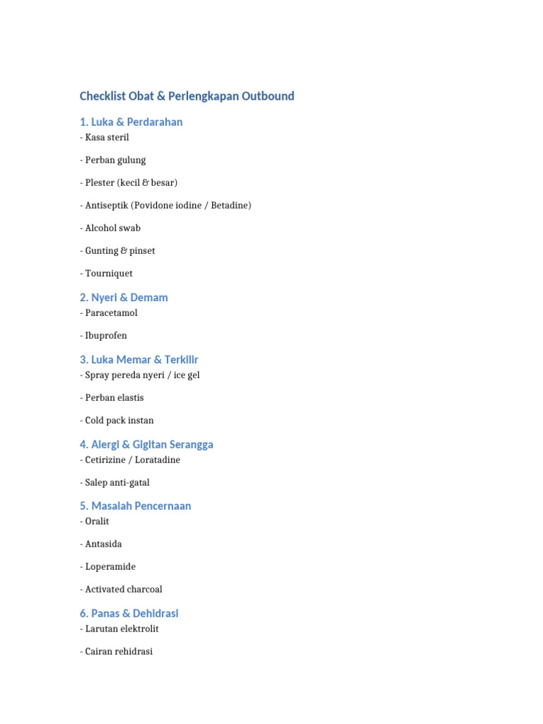 Checklist Perlengkapan Medis Outbound | PDF
