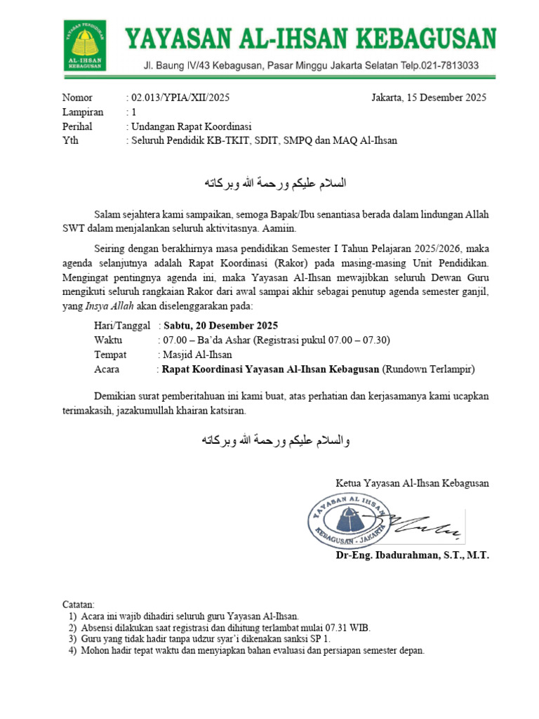 SU 013 Undangan Rapat Koordinasi Semester I | PDF