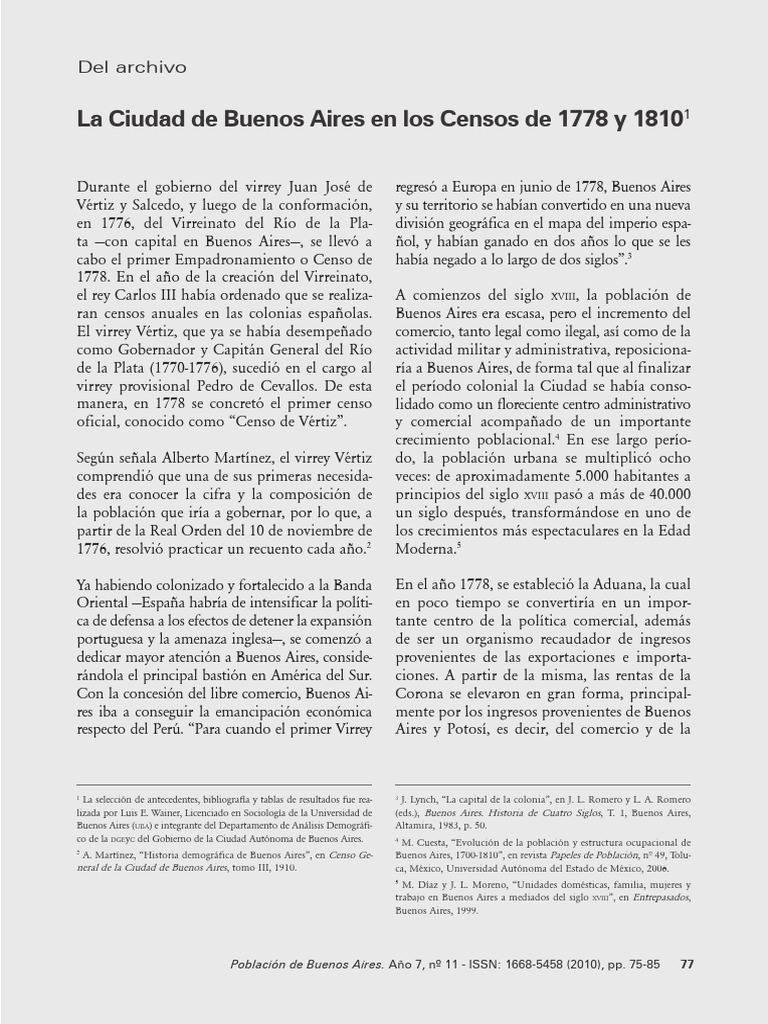 Censos de Población en Buenos Aires 1778-1810 | PDF | Buenos Aires