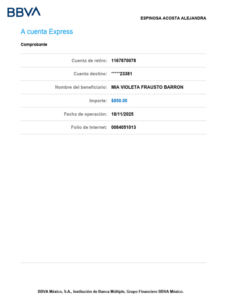 Comprobante De Transferencia Bbva Pdf