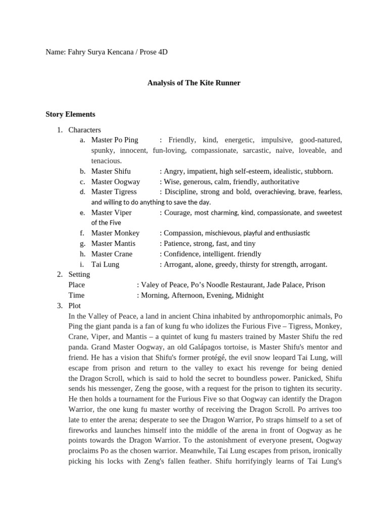 "The Kite Runner: Character and Plot Analysis" | PDF