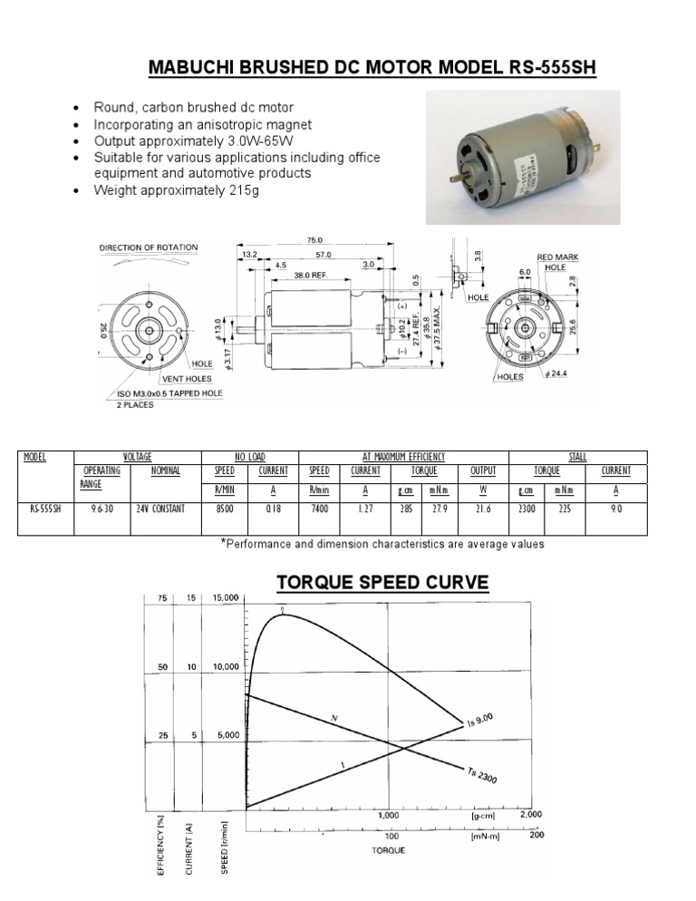 Mabuchi RS-555SH DC Motor Specs | PDF | Electric Motor | Electrical ...