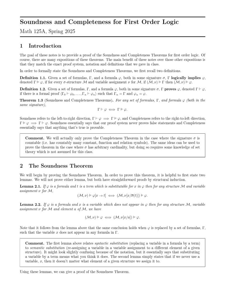 Completeness | PDF | First Order Logic | Theorem