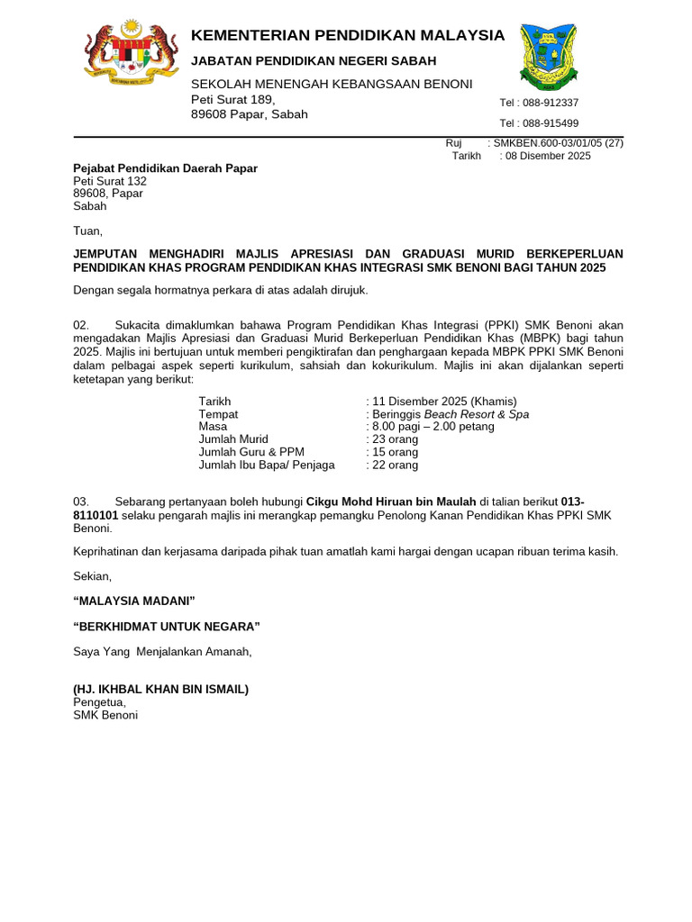 Surat Jemputan Ppd Papar[1] | PDF