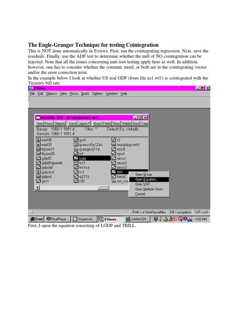 Eviews - 9 - Cointegration - Engle-Granger - Johansen | PDF | Linear Trend Estimation | Errors ...