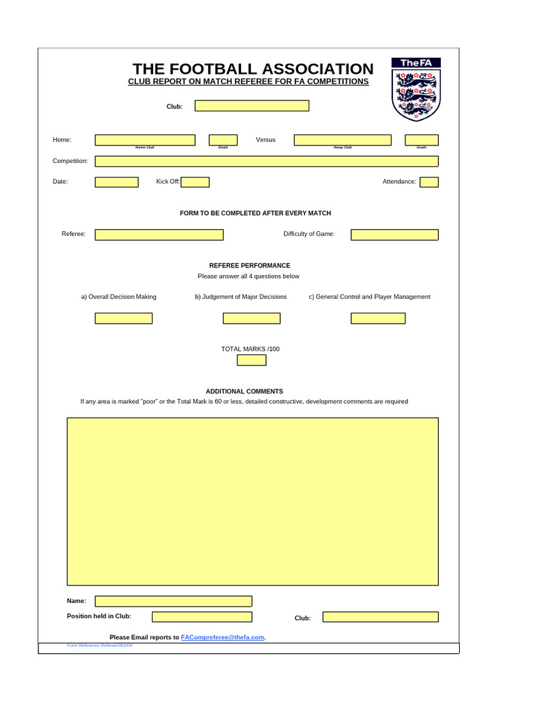 FA Match Referee Evaluation Form | PDF