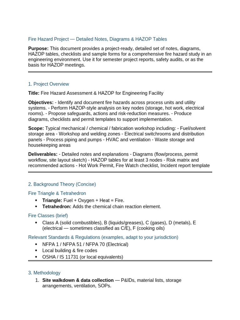 Fire Hazard Project - Detailed Notes, Diagrams & Hazop Tables | PDF ...