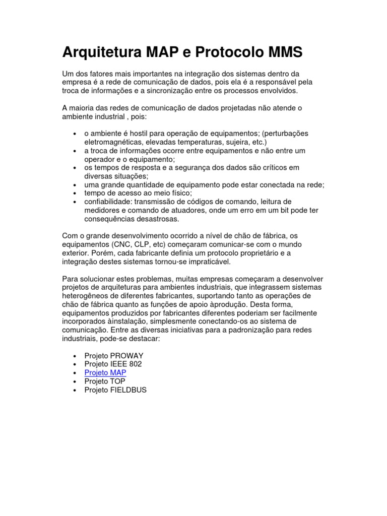 Arquitetura MAP e Protocolo MMS em Indústria | PDF | Modelo OSI | Rede de computadores