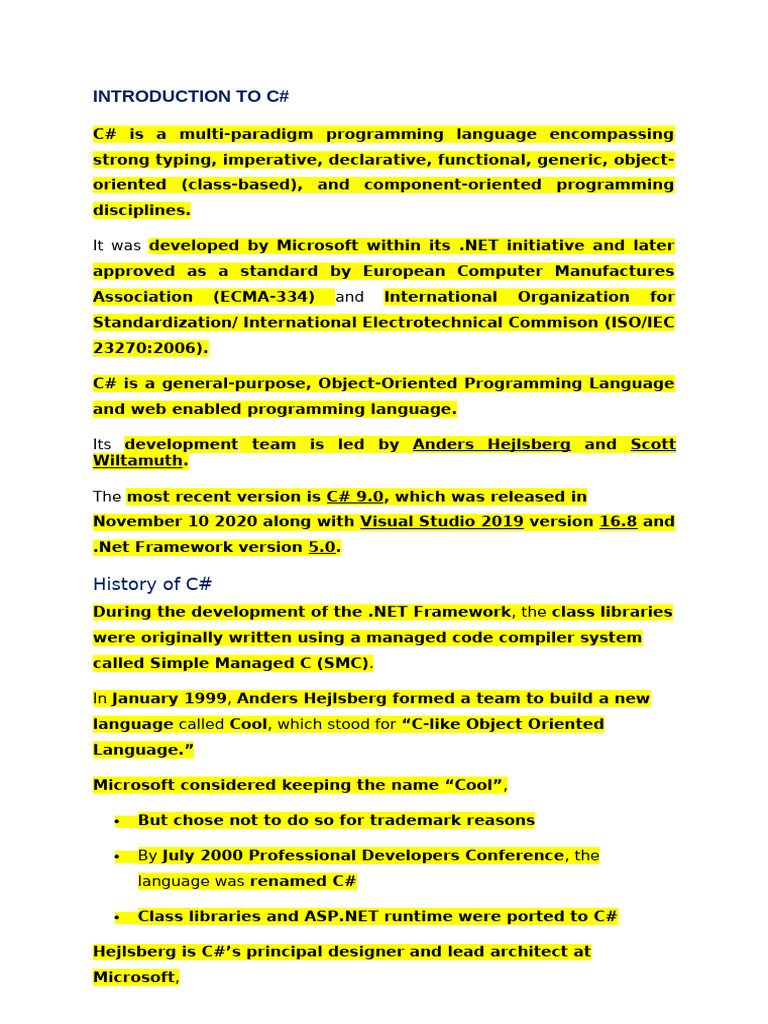 C Sharp Intro | PDF | C Sharp (Programming Language) | Data Type