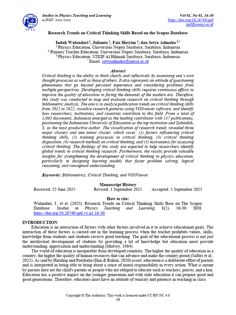 03+SPTL+1(1)+Indah+Wulandari+16-30+Rev | PDF | Critical Thinking | Thought