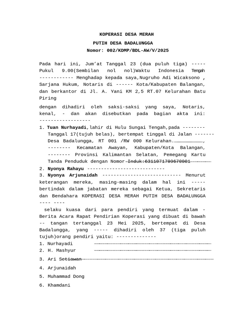 Draft Anggaran Dasar Kopdes Kel Merah Putih Pendirian Baru | PDF