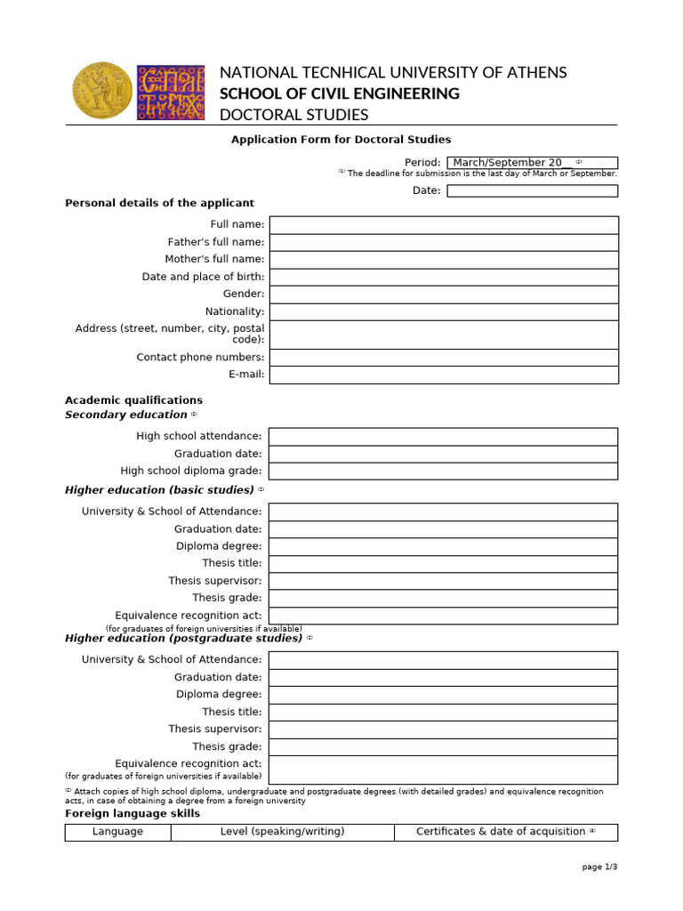 Doctoral Studies Application Form | PDF | Thesis | Doctor Of Philosophy