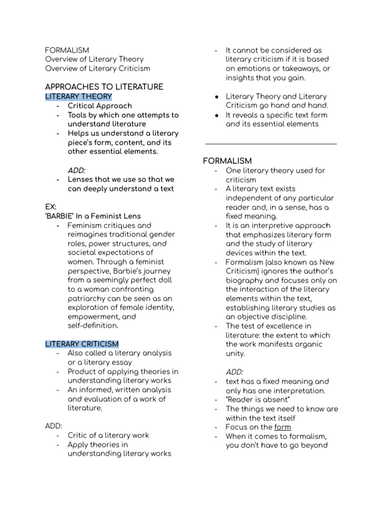 CONLIT2 - Formalism | PDF | Feminism | Gender Studies