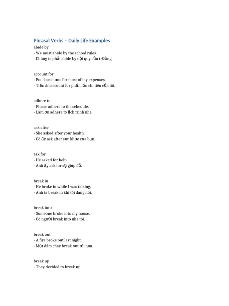 Phrasal Verbs Daily Examples | PDF