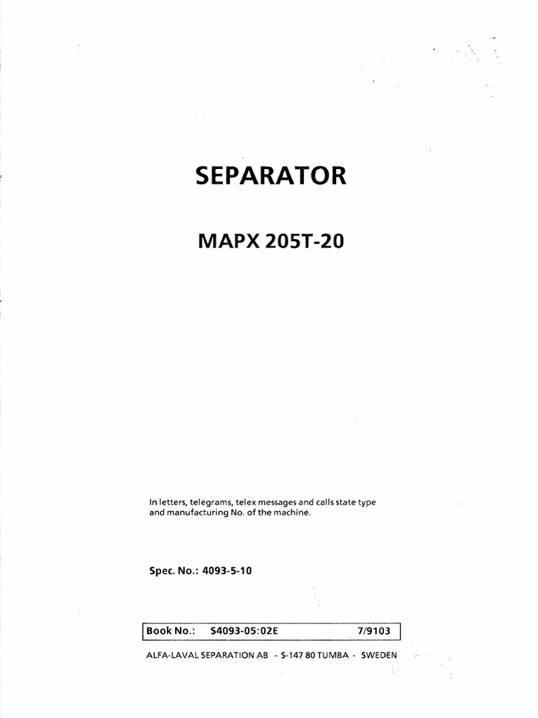 L.O. PURIFIER (SERPARATOR) MAPX 205T-20 | PDF | Pressure | Liquids