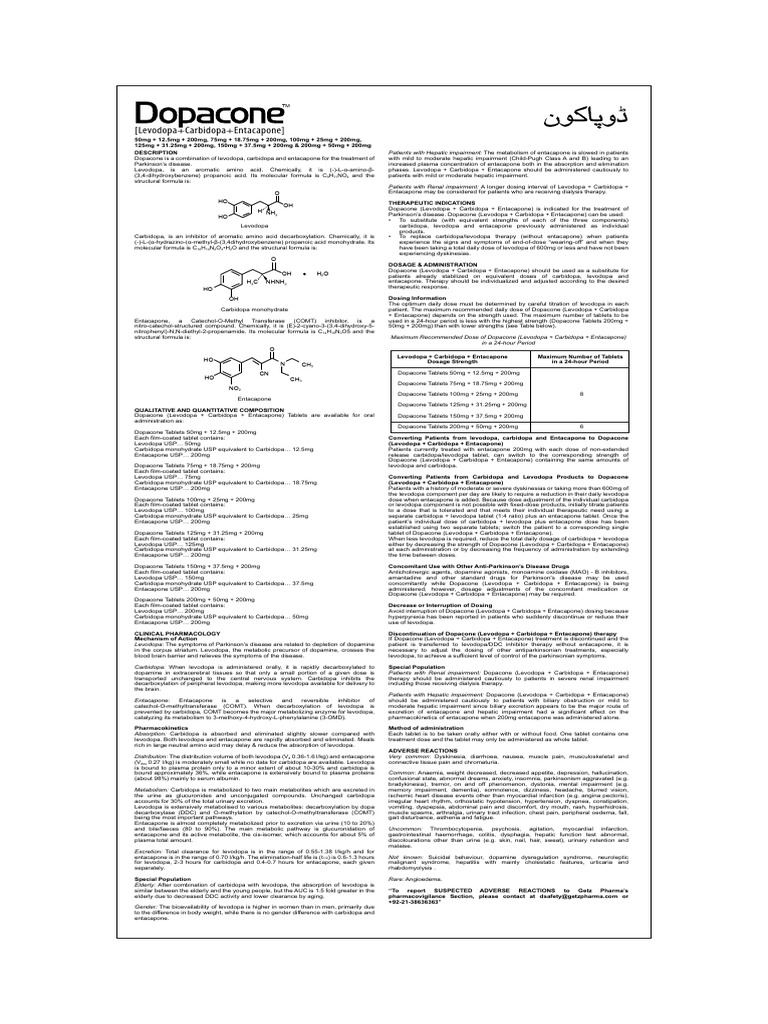Dopacone Tab Range Leaflet 12400 | PDF | Dopamine | Drugs Acting On The ...