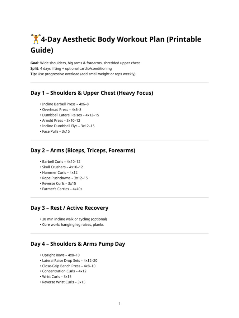 4-Day Aesthetic Body Workout Plan | PDF