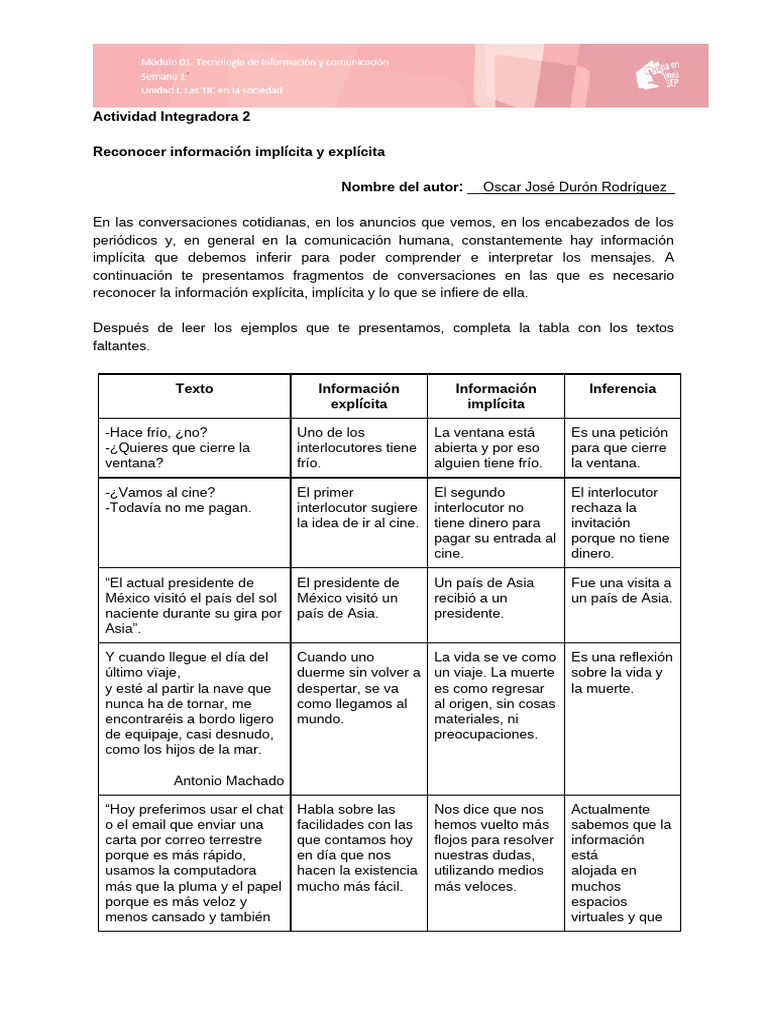 Reconocimiento de Información Implícita y Explícita | PDF