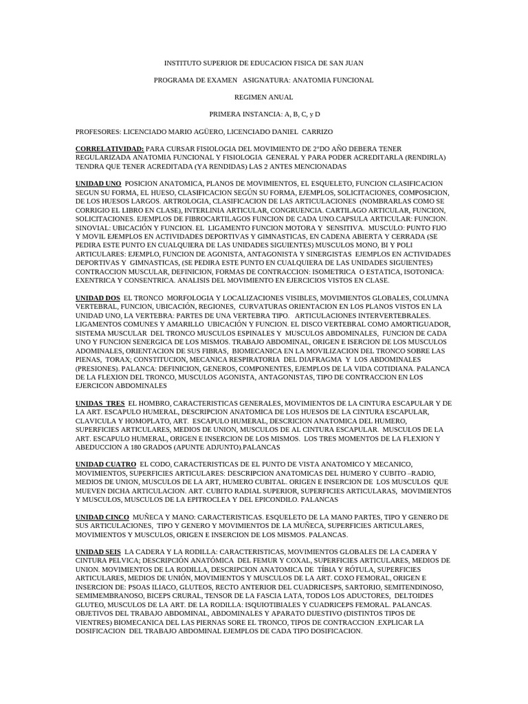 Programa Ex. Anatomia Corregido 2025 | PDF | Articulación | Anatomía del miembro inferior