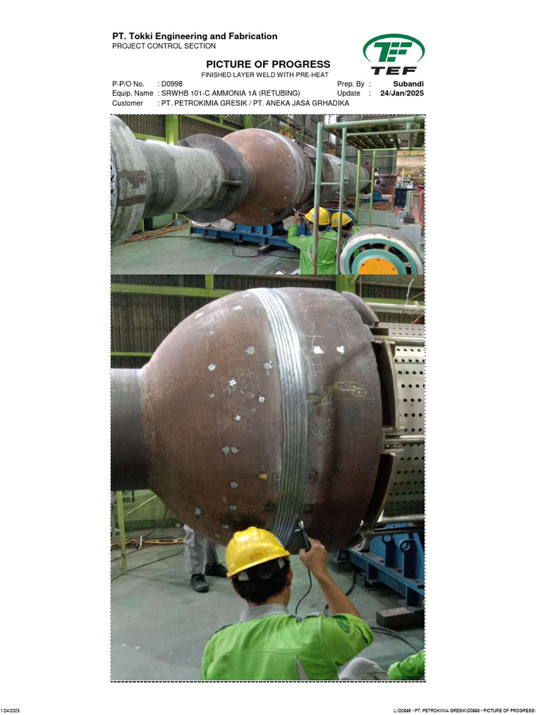 (20250124) - Progress Report of Secondary Reformer Waste Heat Boiler ...