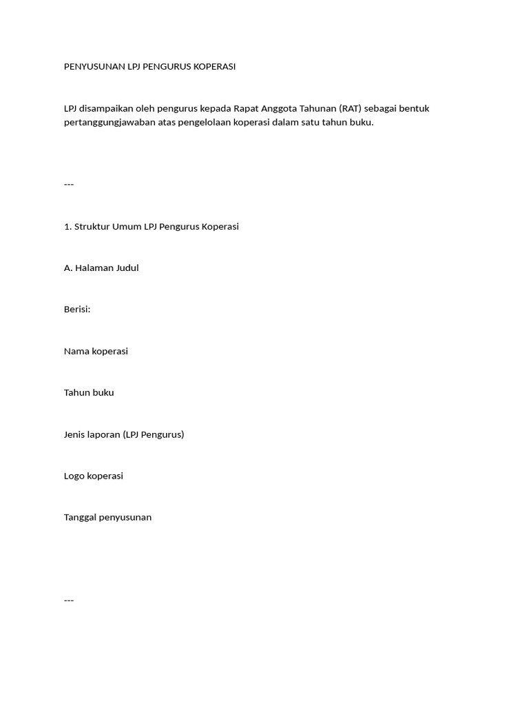 Panduan Penyusunan LPJ Koperasi | PDF