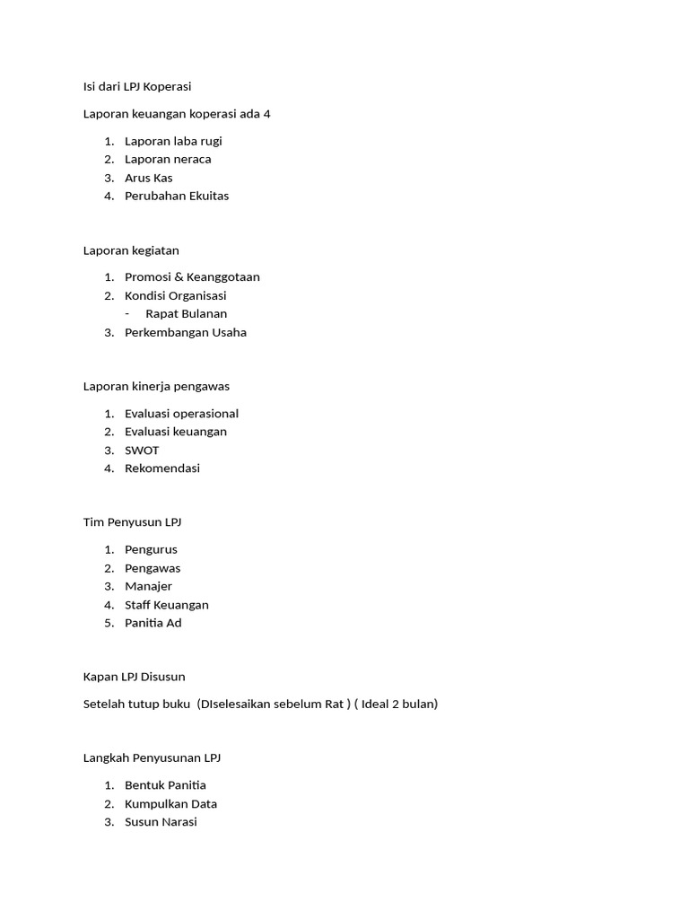 Panduan Penyusunan LPJ Koperasi | PDF