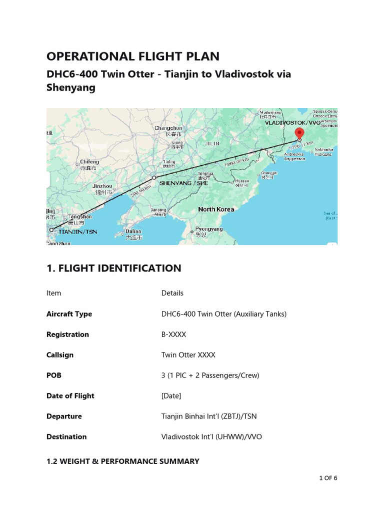 OPERATIONAL FLIGHT PLAN TIANJIN TO VLADIVOSTOK | PDF | Aviation | Aircraft