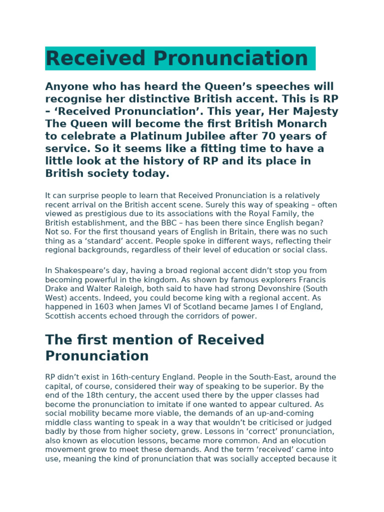Received Pronunciation | PDF | Accent (Sociolinguistics) | Language ...
