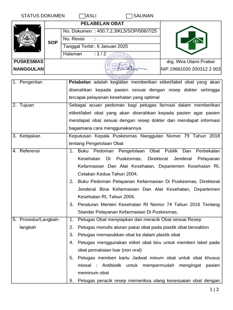 31 Sop Pelabelan Obat | PDF