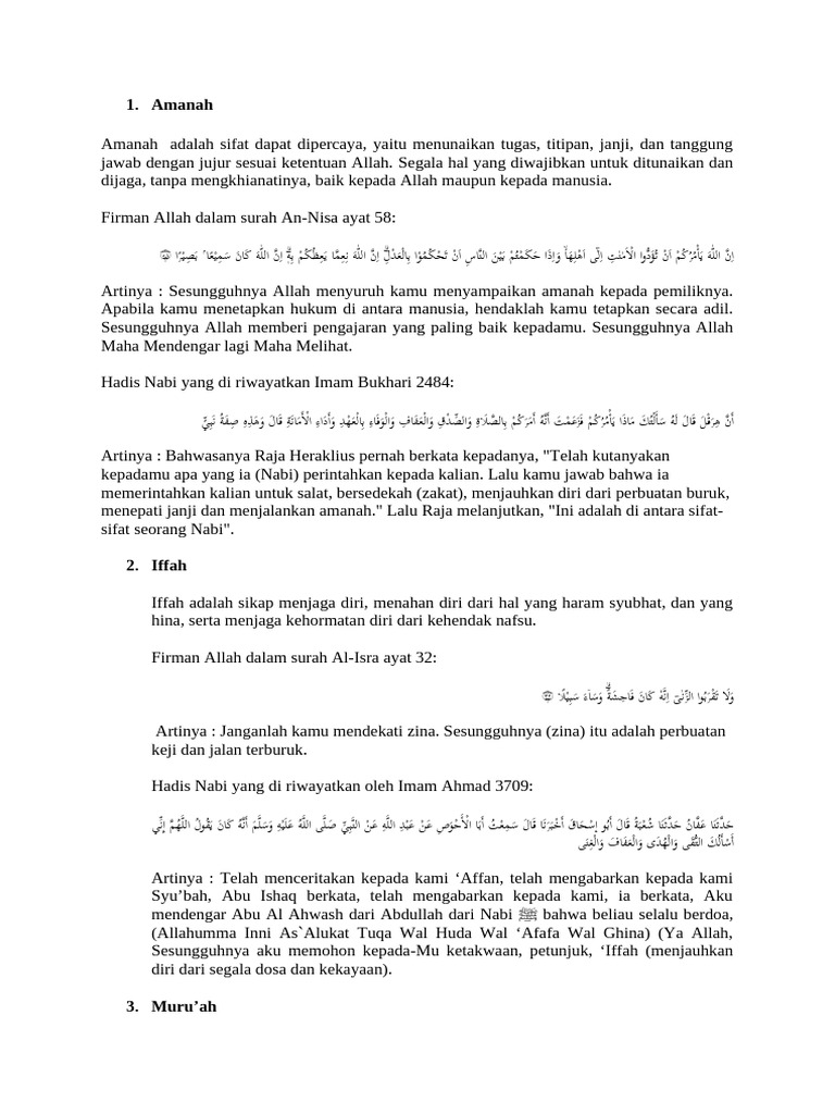 Sifat Terpuji: Amanah, Iffah, Muru'ah | PDF