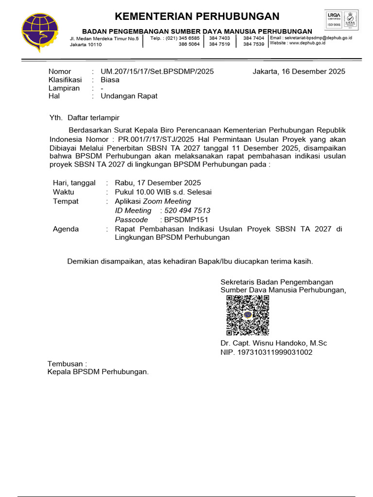 Undangan Rapat Usulan Proyek SBSN 2027 | PDF