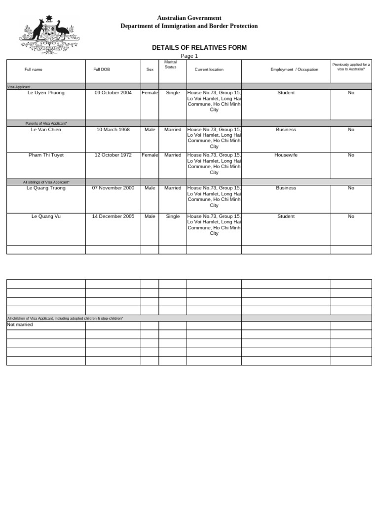 Details of Relatives Form | PDF | Vietnam
