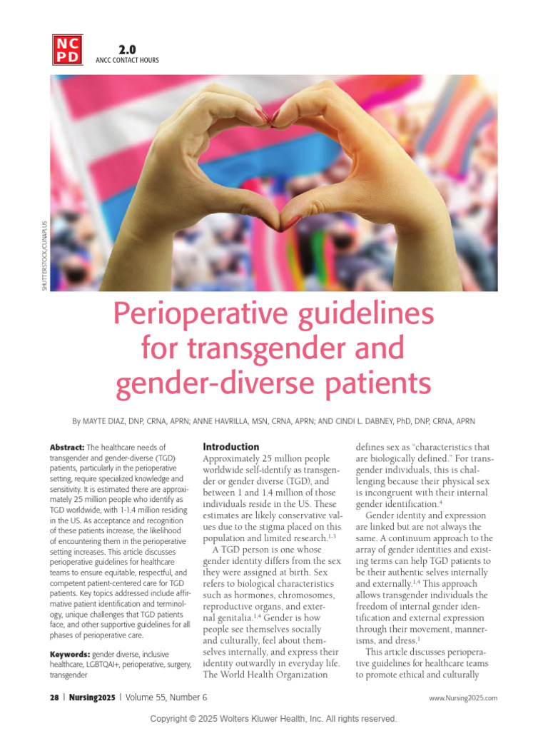 Perioperative Guidelines For Transgender and Gender-Diverse Patients ...