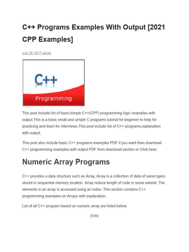 C++ Programs Examples With Output -2021 CPP Examples- | PDF | C++ ...