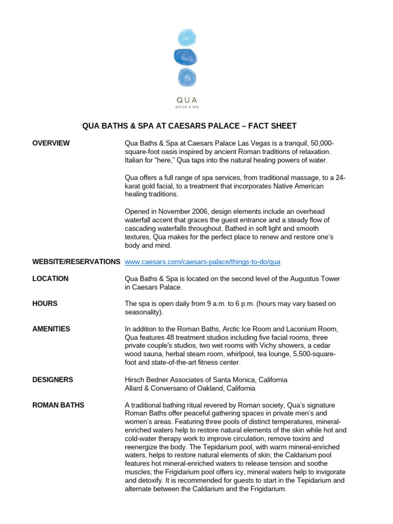 Qua Baths & Spa: Luxury Spa in Vegas | PDF | Spa | Massage