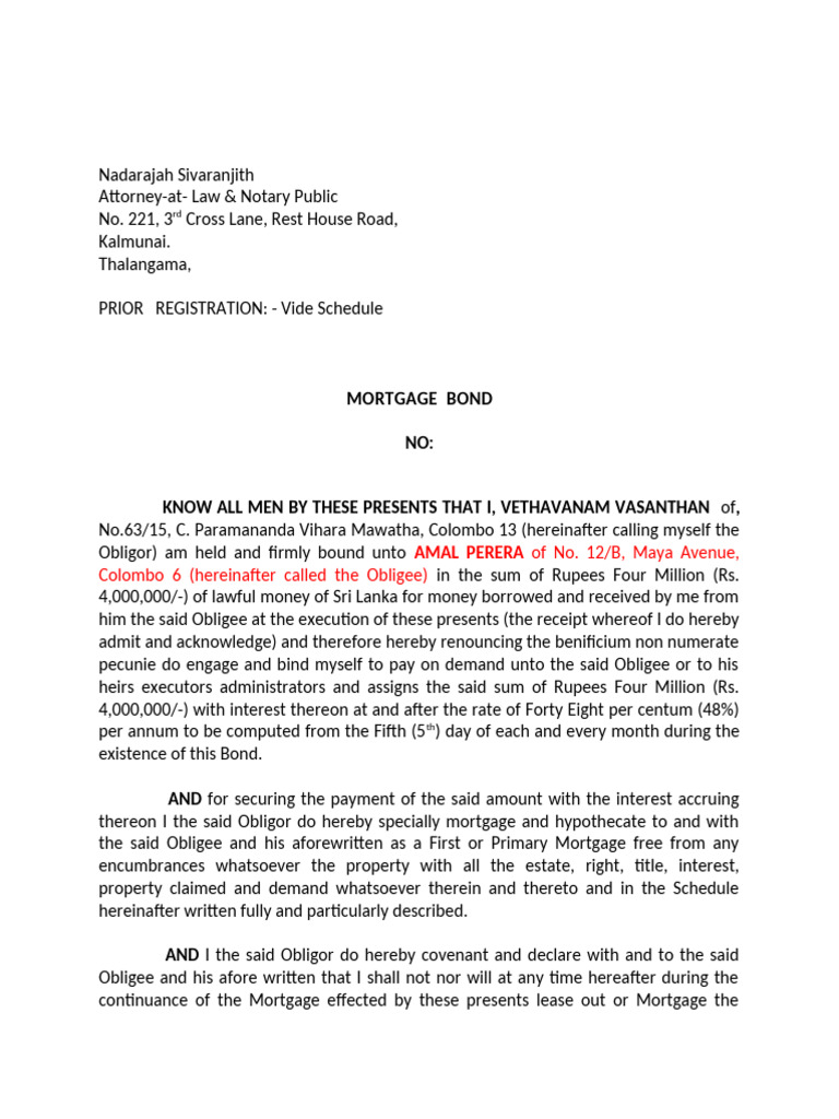 Mortgage Bond Agreement in Sri Lanka | PDF | Mortgages | Common Law