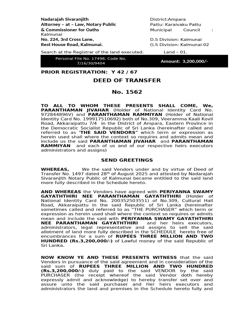 Deed of Transfer | PDF | Notary Public | Natural Resources Law