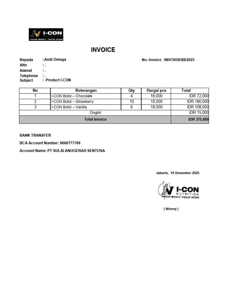 Invoice Andi Omega- No. Inv 3058-XII-25 | PDF