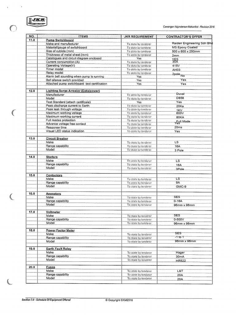 Electrical Components Specifications List | PDF