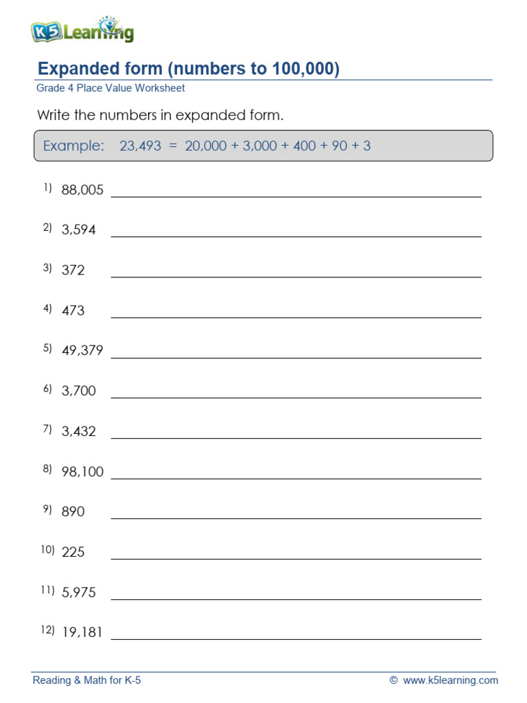 G4 Math NumberSense ExpandedAndStandardForm Assignment | PDF ...