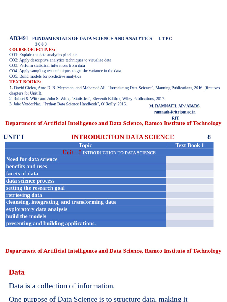 AD3491-Unit_1 | PDF | Coefficient Of Determination | Big Data