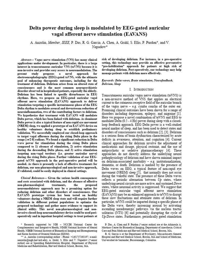 Delta Power During Sleep is Modulated by EEG-gated Auricular | PDF ...