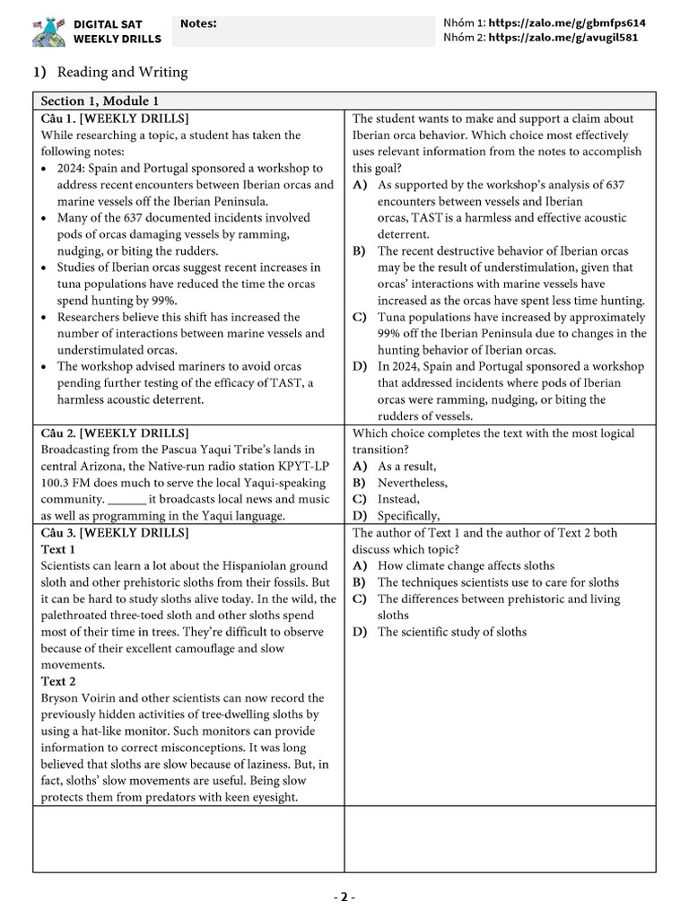 Digital SAT Weekly Drills Guide | PDF