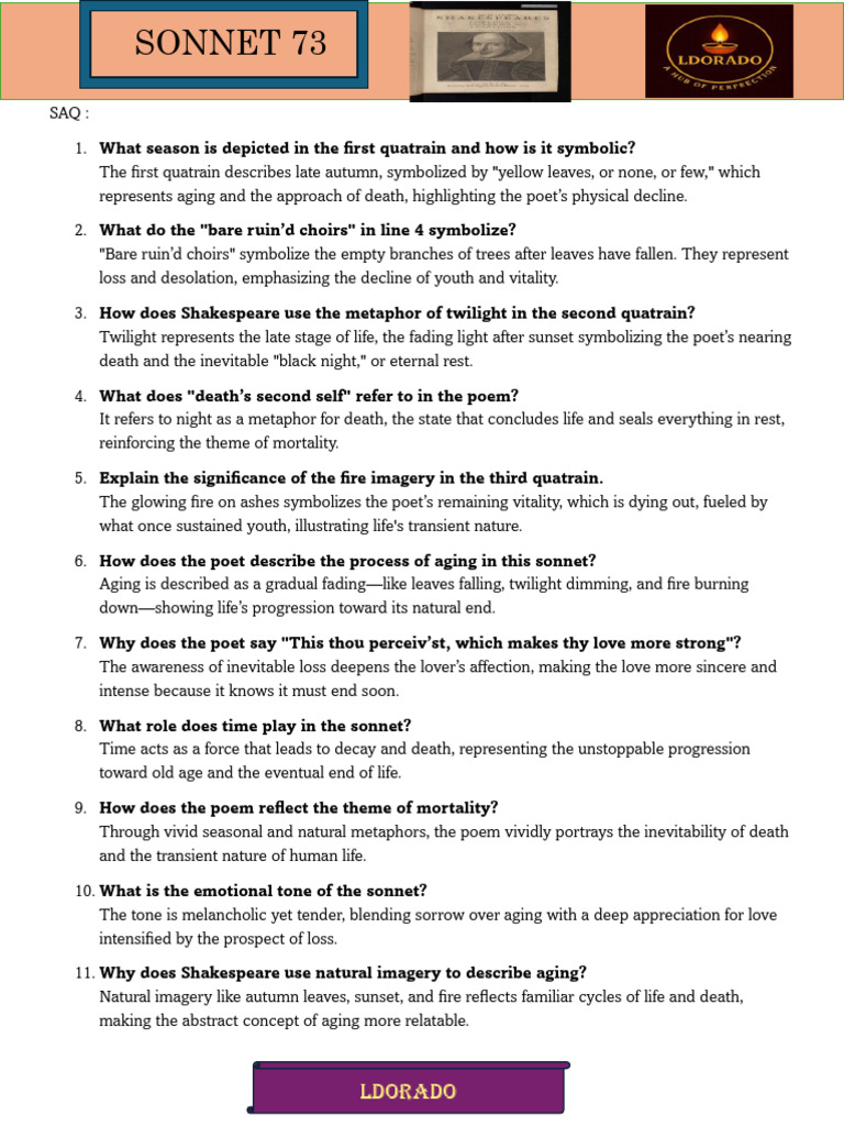 Sonnet 73 Q ^0 A | PDF | Literary Criticism | Stanzaic Form