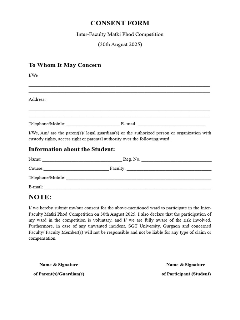 CONSENT FORM - Matki Phodo Competition | PDF