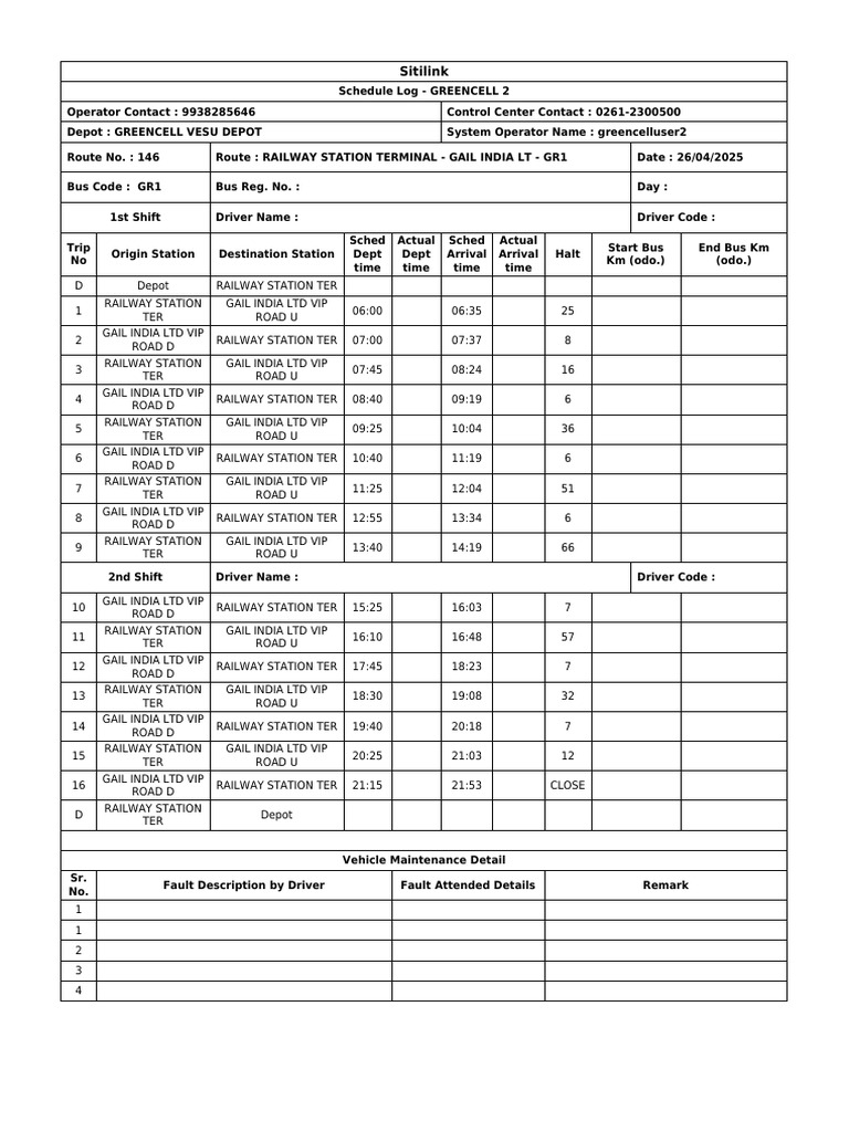 GREENCELL 2 Bus Schedule Log | PDF | Train Station | Freight Transport