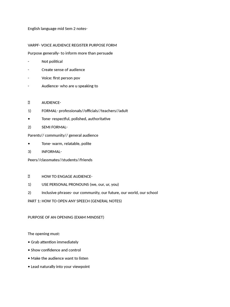 GSCE SPEECH WRITING NOTES | PDF | Experience | Adjective