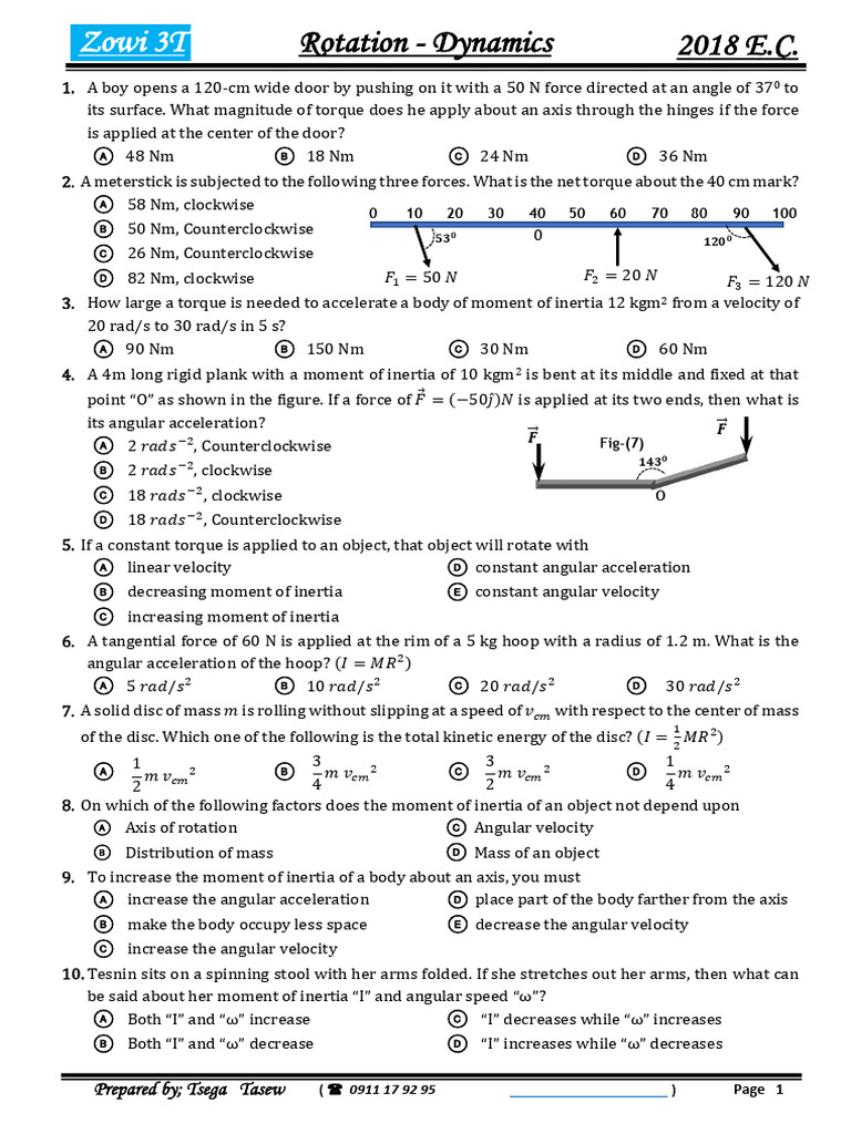 Rotation Dynamics Questions and Answers | PDF | Rotation Around A Fixed ...
